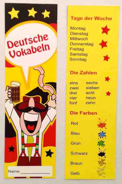Learn Foreign Language Skills German days, numbers and colours bookmark