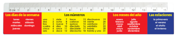 Learn Foreign Language Skills Ruler : Spanish Days, Months And Numbers