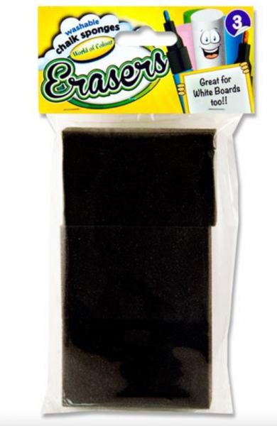 Learn Foreign Language Skills Pkt.3 Black Chalk Sponge Erasers